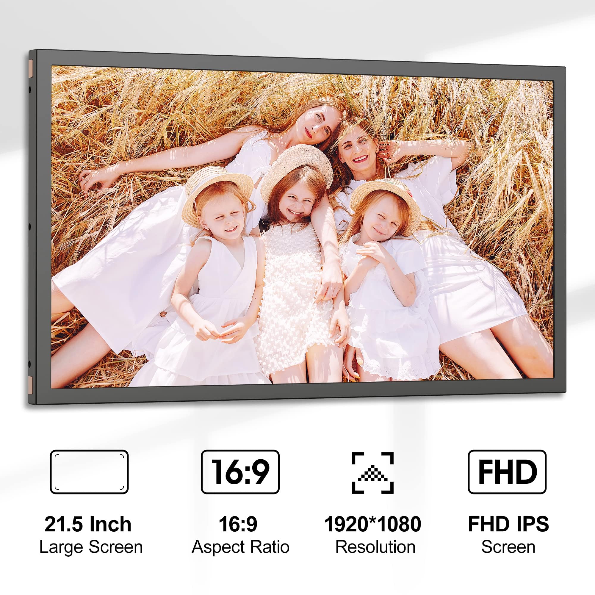 21.5"-WiFi-Picture-Frame Large Digital Photo Frame - 32GB, 1920x1080 IPS FHD 1080P, Auto Rotate, Share Photo Video via App Email, Wall Mounted, Free Cloud Storage, Gift for Grandparents Father Mother