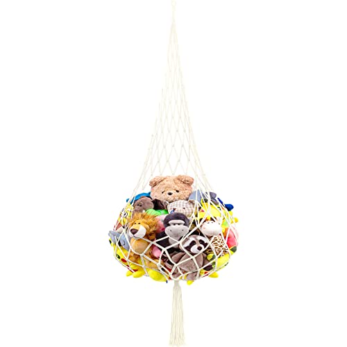 Stuffed Animal Net Or Hammock, Toy Net For Stuffed Animals, Stuffed Animal Holder With Hooks, Large Hammock For Stuffed Animals, Hanging Corner Stuffed Animal Organizer For Kids Bedroom Playroom White