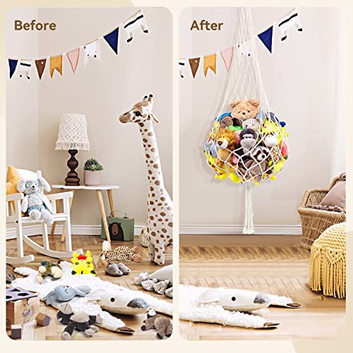 Stuffed Animal Net Or Hammock, Toy Net For Stuffed Animals, Stuffed Animal Holder With Hooks, Large Hammock For Stuffed Animals, Hanging Corner Stuffed Animal Organizer For Kids Bedroom Playroom White