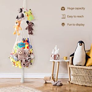 Stuffed Animal Net Or Hammock, Toy Net For Stuffed Animals, Stuffed Animal Holder With Hooks, Large Hammock For Stuffed Animals, Hanging Corner Stuffed Animal Organizer For Kids Bedroom Playroom White