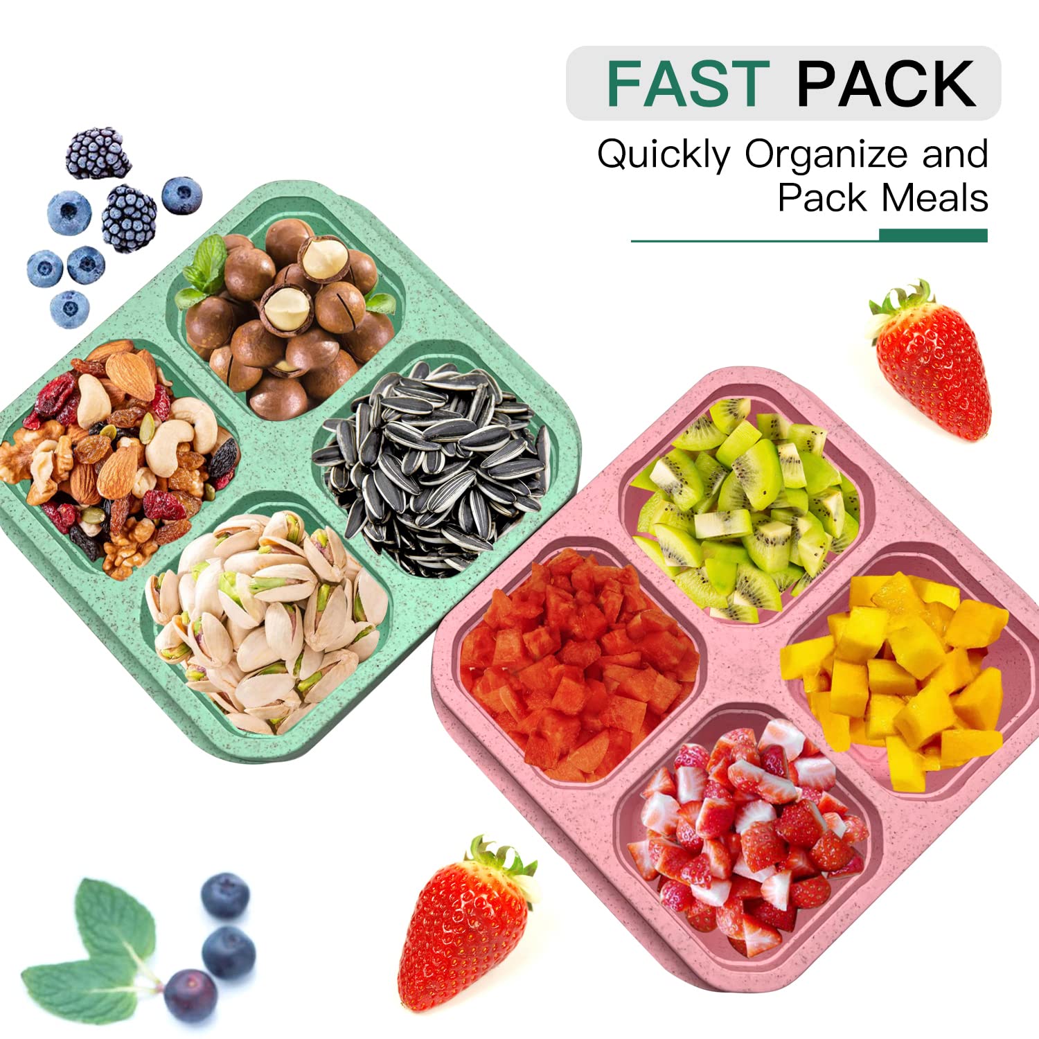 HNXAZG 4 Pack Snack Containers, 4 Compartment Bento Snack Box, Reusable Lunch Containers, Divided Food Storage Containers for Work Trips