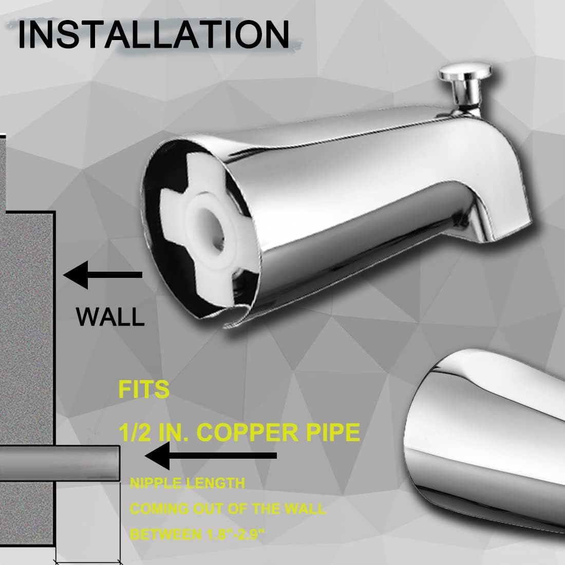 SIIKEYE Bathtub Tub Faucet Spout with Diverter for Slip-FIT Copper Pipe Connections, Chrome