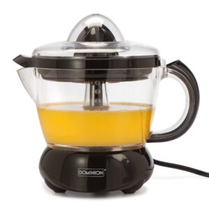 dominion bpa-free electric citrus juicer extractor, compact volume pulp control, oranges, lemons, limes, grapefruits with easy pour spout, 40oz, includes two juicing cones, black