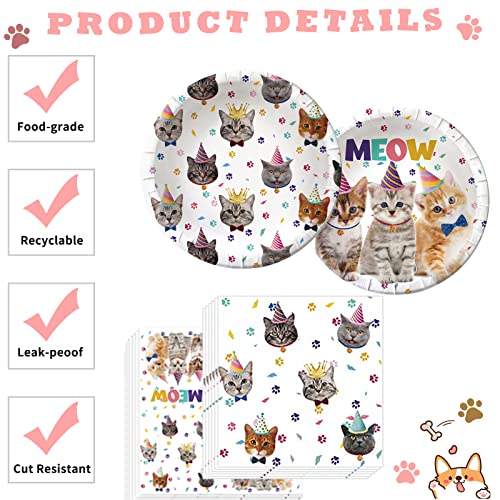 137PCS Cat Birthday Party Supplies Serves 20 Guests Kitten Birthday Party Decorations Cat Party Plates Banner Napkins Balloons Tablecloth Cake Toppers for Cat Themed Birthday Party Supplies