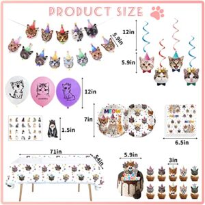 137PCS Cat Birthday Party Supplies Serves 20 Guests Kitten Birthday Party Decorations Cat Party Plates Banner Napkins Balloons Tablecloth Cake Toppers for Cat Themed Birthday Party Supplies