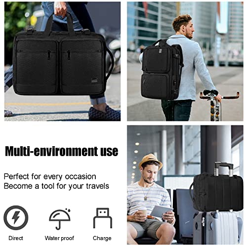 AGUI'S SUMMER Carry on Backpack, Travel Backpack for Men Women,Expandable Large Computer Daypack Business Suitcase Backpacks 35L Black with USB Charging Port