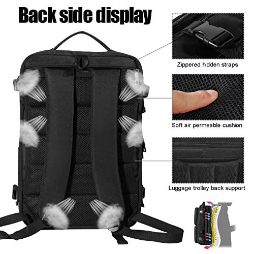 AGUI'S SUMMER Carry on Backpack, Travel Backpack for Men Women,Expandable Large Computer Daypack Business Suitcase Backpacks 35L Black with USB Charging Port