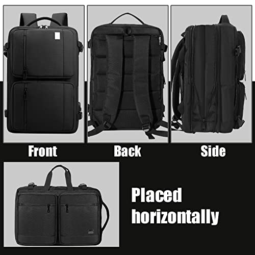 AGUI'S SUMMER Carry on Backpack, Travel Backpack for Men Women,Expandable Large Computer Daypack Business Suitcase Backpacks 35L Black with USB Charging Port