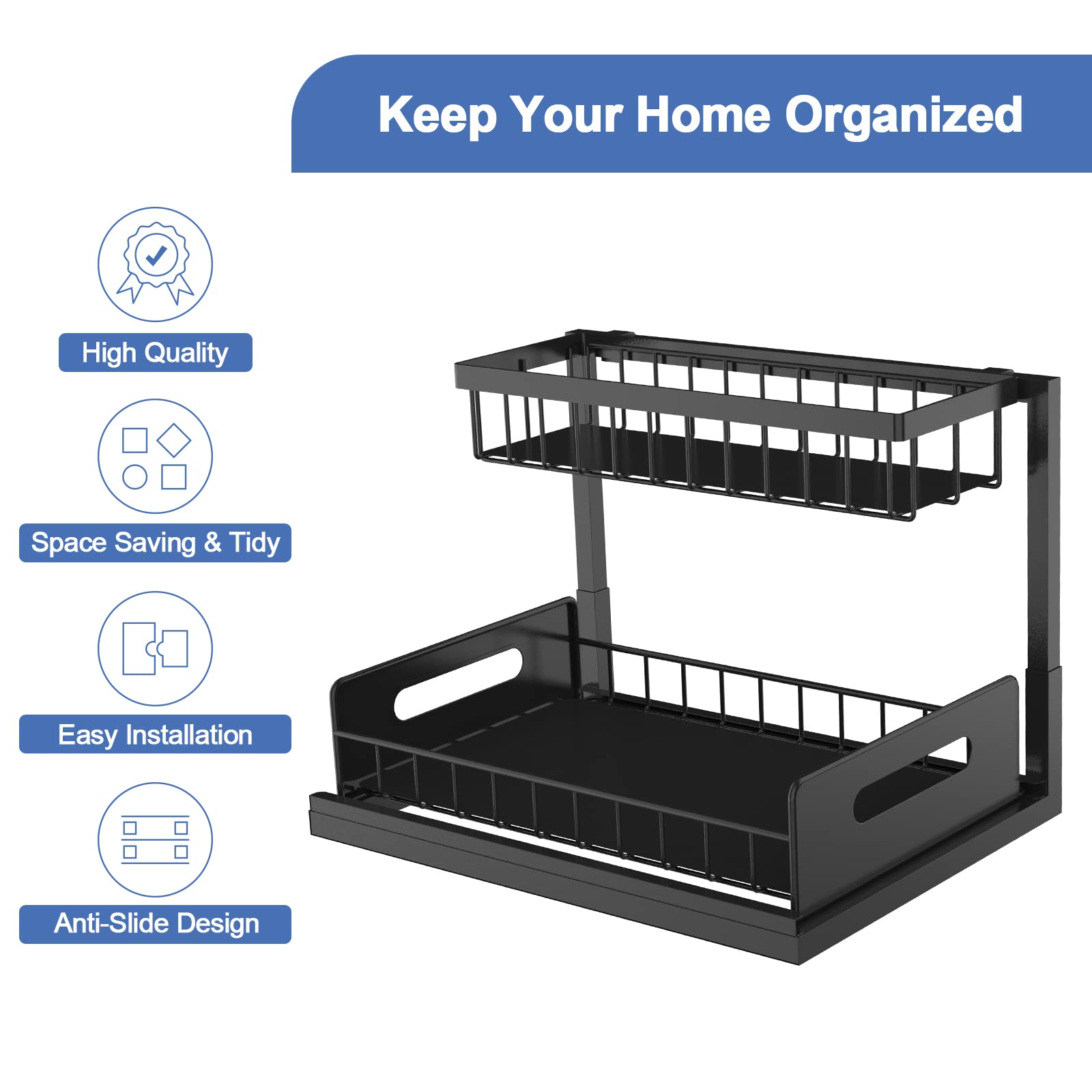 FOLLOWIN Multi-Purpose Slide Out Organizers and Storage,2 Tier Under Sink Organizer for Kitchen Bathroom,Under Sink Sliding Cabinet Basket Organizer,Spice Can Makeup Organizer for Countertop