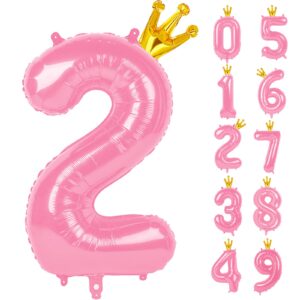 40 inch pink number balloon 0-9(zero-nine) with crown, big size happy birthday balloon, foil helium big number balloon for birthday party,wedding, anniversary (pink 2)