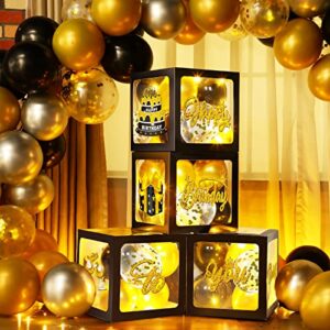 51 pcs gold and black party decorations kit birthday balloon boxes with balloons and led light strings gold and black birthday backdrop photo props for men women birthday party supply balloon arch kit