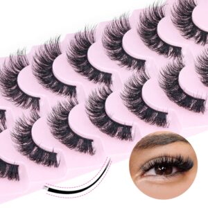 mink lashes natural look false eyelashes fluffy flat lashes wispy 3d mink lashes 8 pairs strip lashes pack