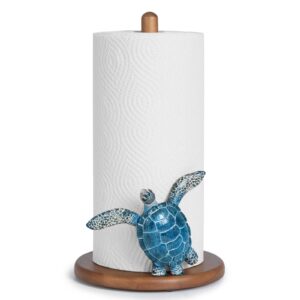 turtle paper towel holder - unique paper towel holder stand cute sea turtle ocean decor gift beach house decor wooden counter kitchen towel holder, coastal decor for home, sea turtle gifts for women