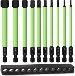 tleep 3.94" long 10pcs 1/4" hex head allen wrench drill bits, metric 1.5mm to 12mm hex key drill bit set, magnetic tips screwdriver socket bit set for ikea type furniture (s2 steel), new version