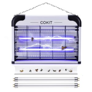 cokit bug zapper indoor, powerful 20w electric indoor insect killer, bug zapper, fly zapper, mosquito killer for home kitchen garage patio, 2 extra replacement bulbs (with bug collection tray)