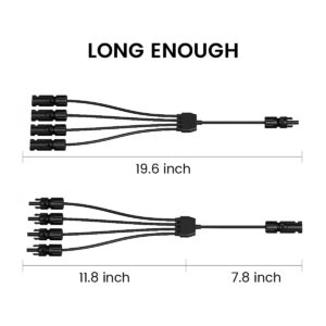 Nurzviy SolarEpoch 1-to-4 Solar Panel Connector Parallel Adapter Cable Solar Connectors Y Branch Parallel Wire Plug Tool Kit for Solar Panel (M/FFFF and F/MMMM)