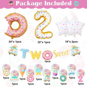 Amandir 145Pcs Two Sweet Birthday Decorations, Donut Birthday Party Supplies for Girls Two Sweet Banner Donut Balloon Garland Kit Cake Topper Swirls for Ice Cream Baby Second 2nd Birthday Party Decor