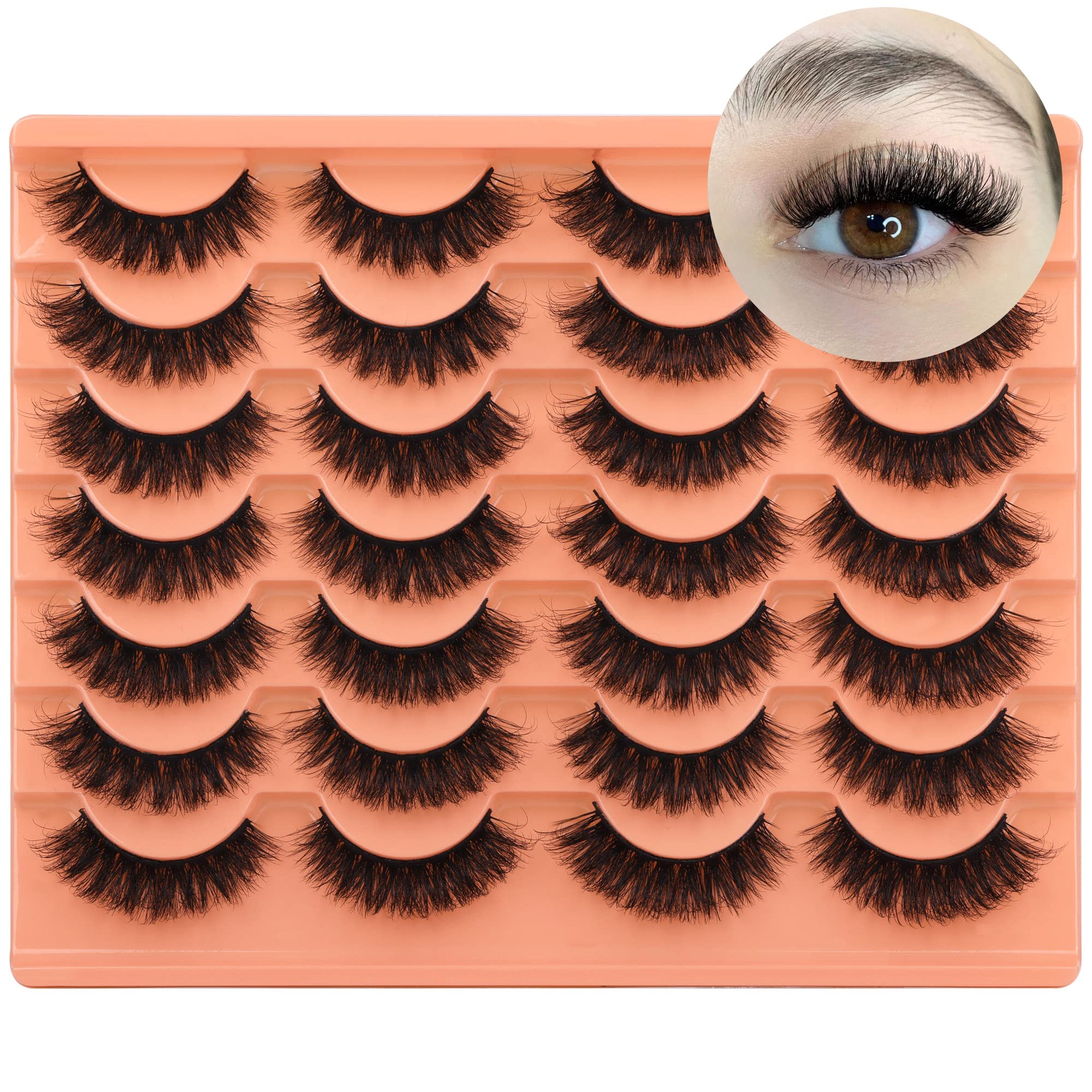 Short Lashes Natural Look False Eyelashes Thick Fluffy Faux Mink Lashes Pack Wispy Strip Fake Eyelashes Cat Eye Lashes that Look Like Extensions 14 Pairs Black