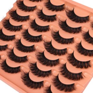 Short Lashes Natural Look False Eyelashes Thick Fluffy Faux Mink Lashes Pack Wispy Strip Fake Eyelashes Cat Eye Lashes that Look Like Extensions 14 Pairs Black