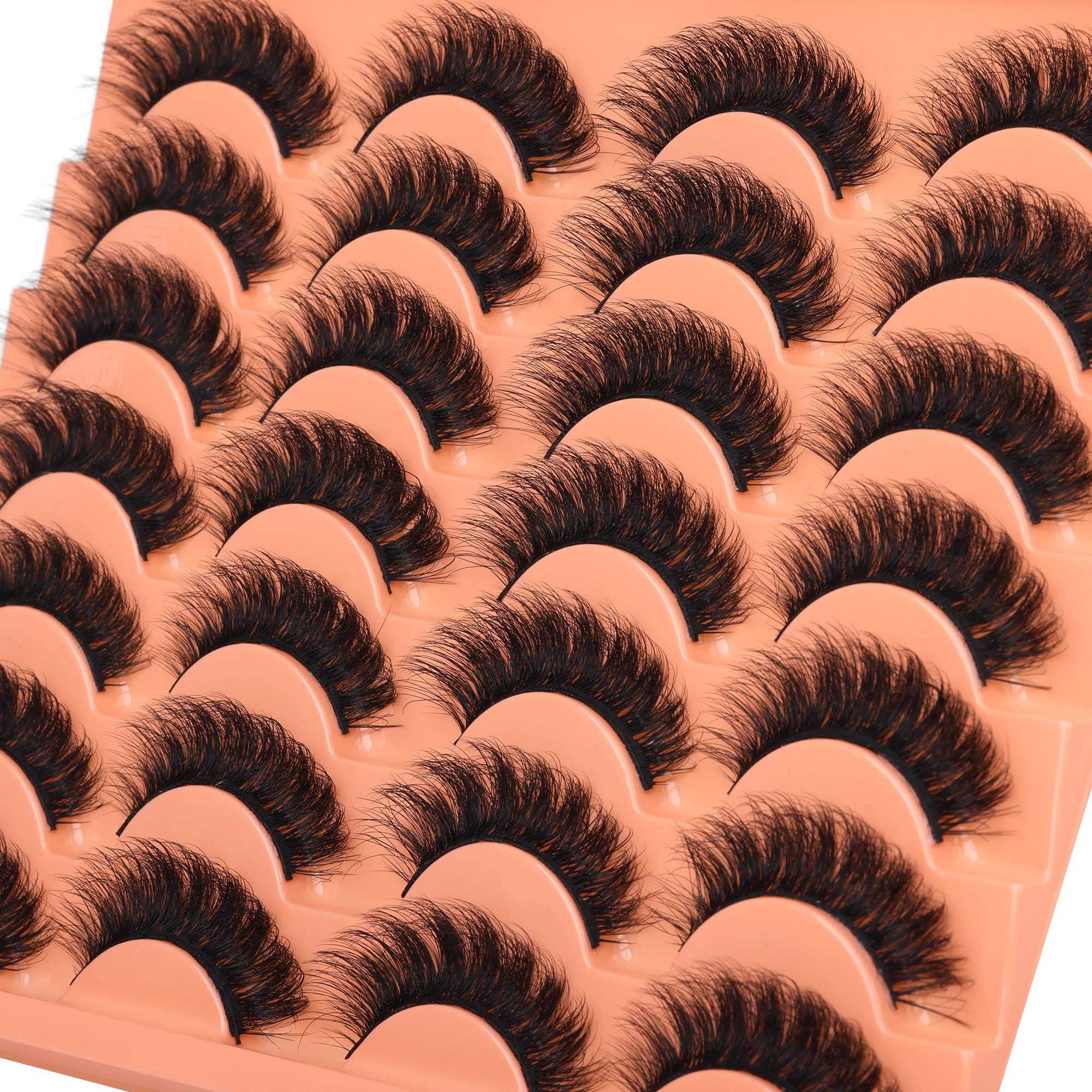 Short Lashes Natural Look False Eyelashes Thick Fluffy Faux Mink Lashes Pack Wispy Strip Fake Eyelashes Cat Eye Lashes that Look Like Extensions 14 Pairs Black