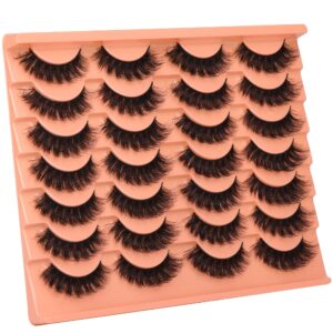 Short Lashes Natural Look False Eyelashes Thick Fluffy Faux Mink Lashes Pack Wispy Strip Fake Eyelashes Cat Eye Lashes that Look Like Extensions 14 Pairs Black