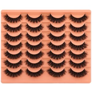 Short Lashes Natural Look False Eyelashes Thick Fluffy Faux Mink Lashes Pack Wispy Strip Fake Eyelashes Cat Eye Lashes that Look Like Extensions 14 Pairs Black