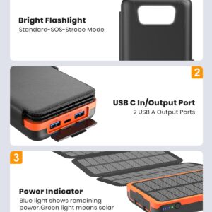 Hiluckey Solar Charger 27000mAh Power Bank 22.5W Fast Charging Portable Phone Charger with 4 Solar Panels USB C PD External Battery Pack with 3 USB Outputs for Cellphone Tablet