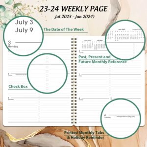 Academic Planner 2023-2024, July 2023 - June 2024, Weekly Planner, 8'' x 10'', Monthly Tabs, Holidays, Twin-wire Binding, Thick Paper, Check Boxes, Flexible Cover