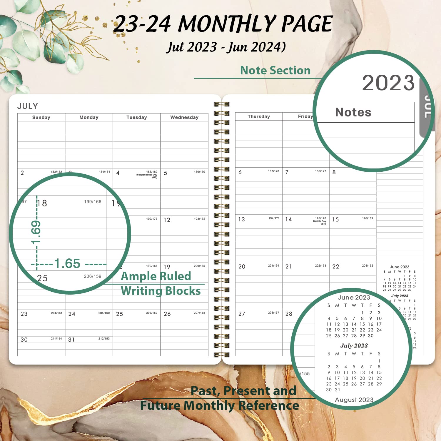 Academic Planner 2023-2024, July 2023 - June 2024, Weekly Planner, 8'' x 10'', Monthly Tabs, Holidays, Twin-wire Binding, Thick Paper, Check Boxes, Flexible Cover