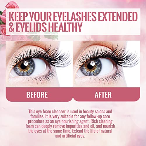 250ml/8.45fl.oz Eyelash Extension Cleanser Lash Shampoo Mini USB Portable Lash Fan Eyelid Shampoo Brush Eye Gel Pads Wash Bottle Mascara Brush Microbrush Makeup Remover Pad,Gentle Oil Free (Rose)