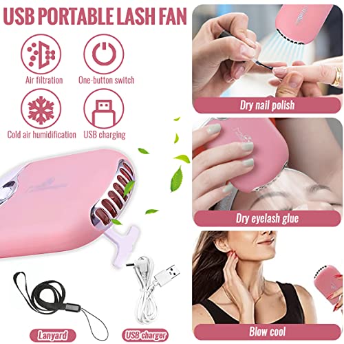 250ml/8.45fl.oz Eyelash Extension Cleanser Lash Shampoo Mini USB Portable Lash Fan Eyelid Shampoo Brush Eye Gel Pads Wash Bottle Mascara Brush Microbrush Makeup Remover Pad,Gentle Oil Free (Rose)