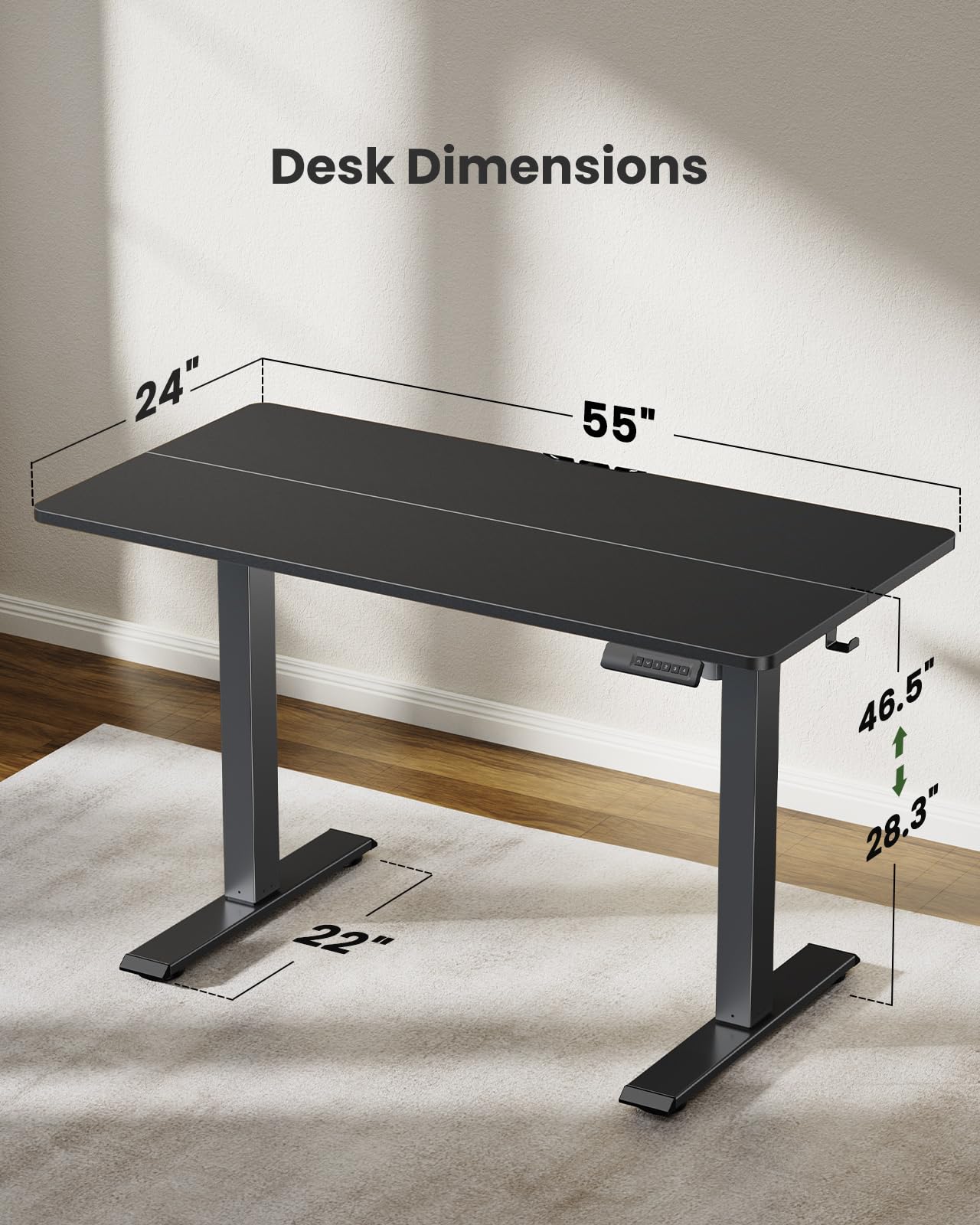 Marsail Electric Standing Desk Adjustable Height, 55 * 24 Inch Adjustable Desk Stand up Desk for Home Office Furniture Computer Desk Memory Preset with Headphone Hook