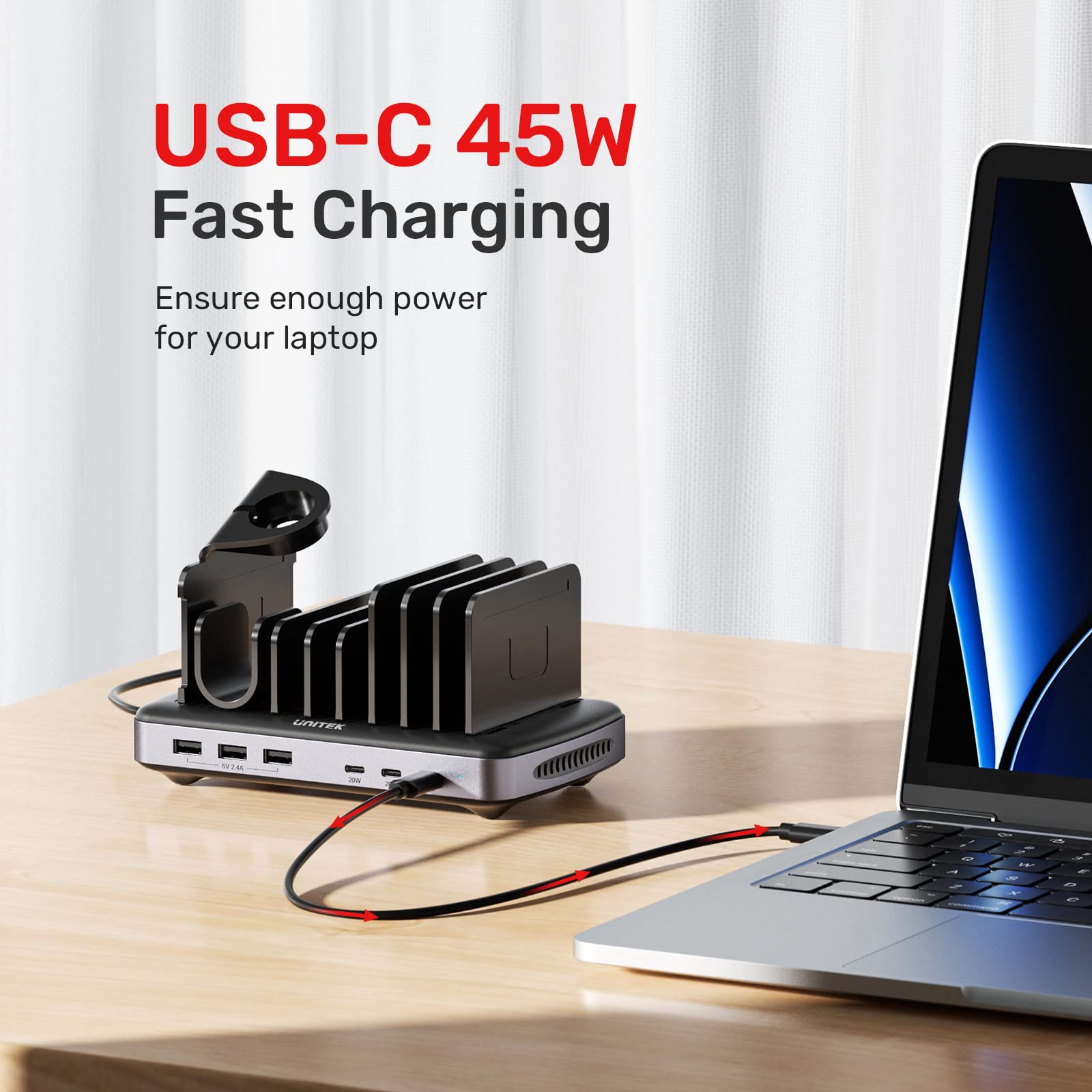 Unitek USB Charging Station for Multiple Devices - Multi USB C Charger Dock with 2 X PD 20W & PD 45W Port, Device Organizer Fast Charge Docking for iPhone, iPad, Samsung, Tablets and More