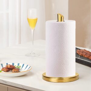 Paper Towel Holder countertop, Free-Standing Kitchen roll Holder for Kitchen Bathroom, Gold Paper Towel Holder Stand Dispenser with Stainless Base Fits Standard (Gold)…