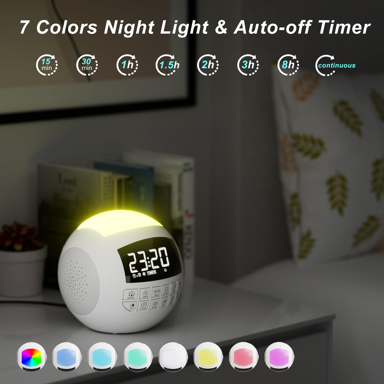 42 Sound White Noise Machine for Kids Adult Baby Sleeping + Bluetooth + Nightlight, Lullaby/Nature Soothing Sounds, 2 Alarm Clock for Bedroom Home, Adjustable Volume, 15-480 Timer, USB & AC Powered…