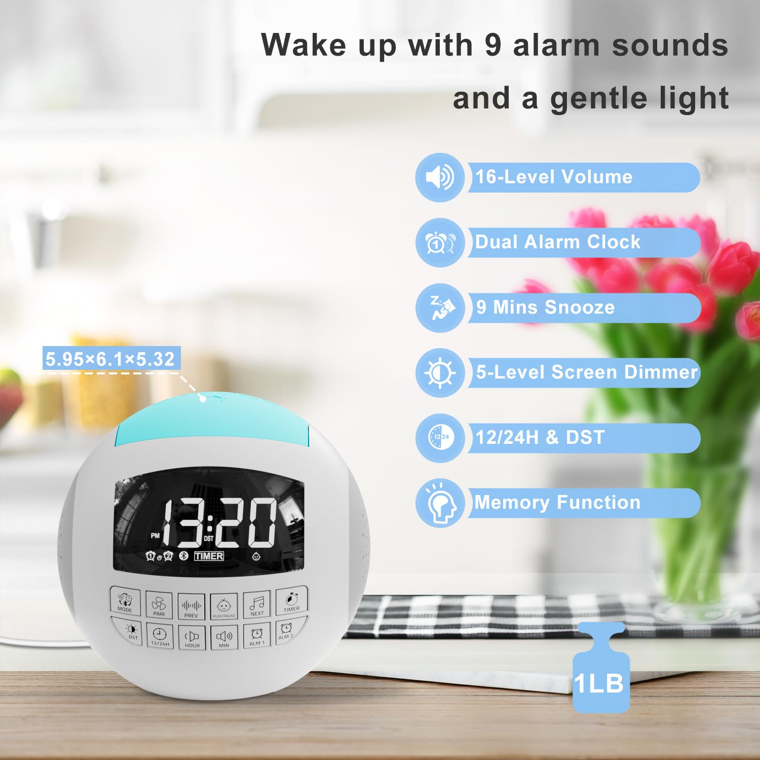 42 Sound White Noise Machine for Kids Adult Baby Sleeping + Bluetooth + Nightlight, Lullaby/Nature Soothing Sounds, 2 Alarm Clock for Bedroom Home, Adjustable Volume, 15-480 Timer, USB & AC Powered…