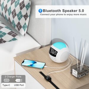 42 Sound White Noise Machine for Kids Adult Baby Sleeping + Bluetooth + Nightlight, Lullaby/Nature Soothing Sounds, 2 Alarm Clock for Bedroom Home, Adjustable Volume, 15-480 Timer, USB & AC Powered…