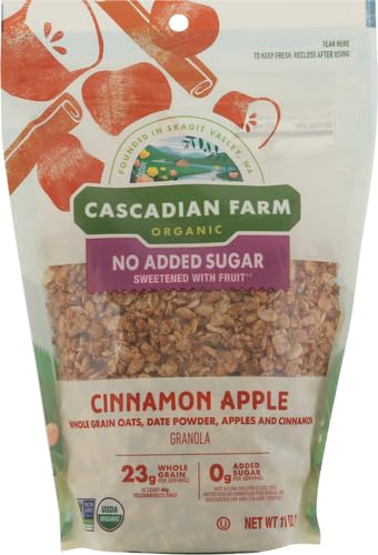 Cascadian Farm Organic Granola with No Added Sugar, Cinnamon Apple Cereal, Resealable Pouch, 11 oz.