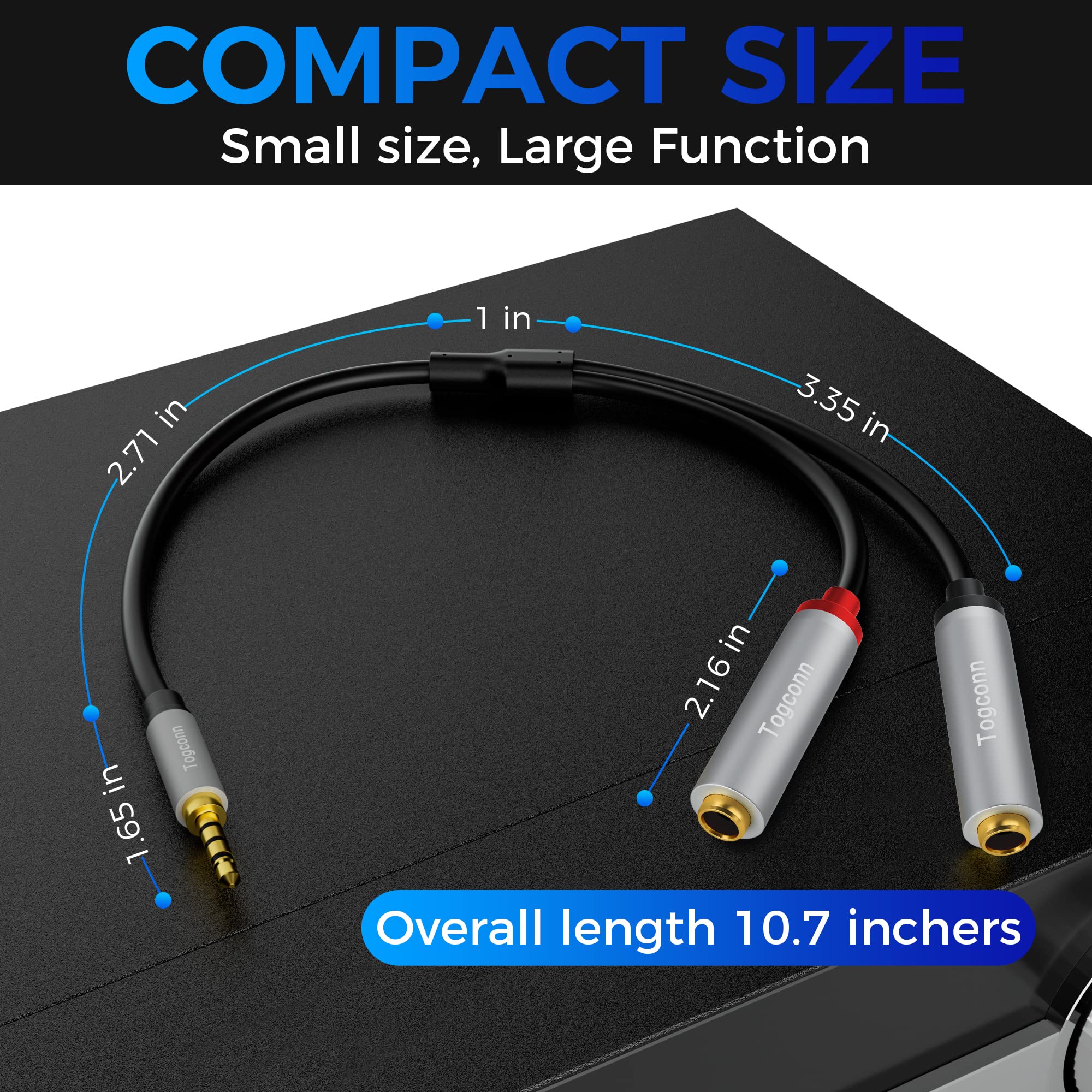 Togconn 3.5mm TRS to Dual 6.35mm Stereo Y Splitter. 1/8 inch Male to 2X 1/4 inch Mono Female Audio Gold Plated Joint Cable (10 Inch/25CM)