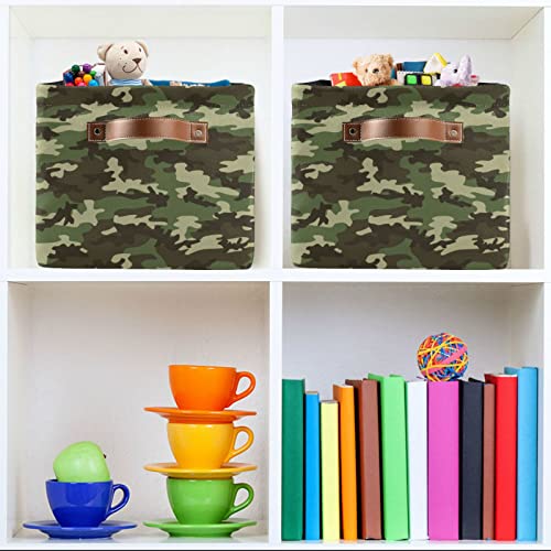 ALAZA Military Camouflage Large Storage Basket with Handles Foldable Decorative 1 Pack Storage Bin Box for Organizing Living Room Shelves Office Closet Clothes