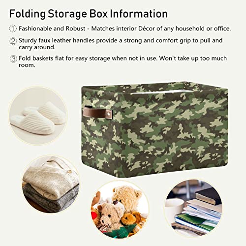 ALAZA Military Camouflage Large Storage Basket with Handles Foldable Decorative 1 Pack Storage Bin Box for Organizing Living Room Shelves Office Closet Clothes