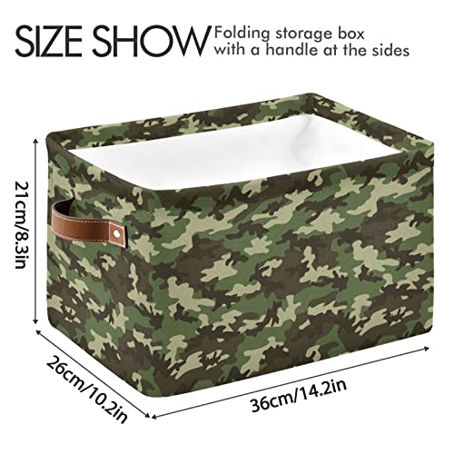 ALAZA Military Camouflage Large Storage Basket with Handles Foldable Decorative 1 Pack Storage Bin Box for Organizing Living Room Shelves Office Closet Clothes