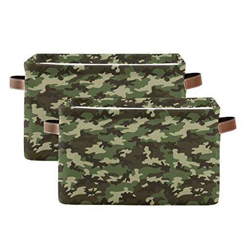 ALAZA Military Camouflage Large Storage Basket with Handles Foldable Decorative 1 Pack Storage Bin Box for Organizing Living Room Shelves Office Closet Clothes