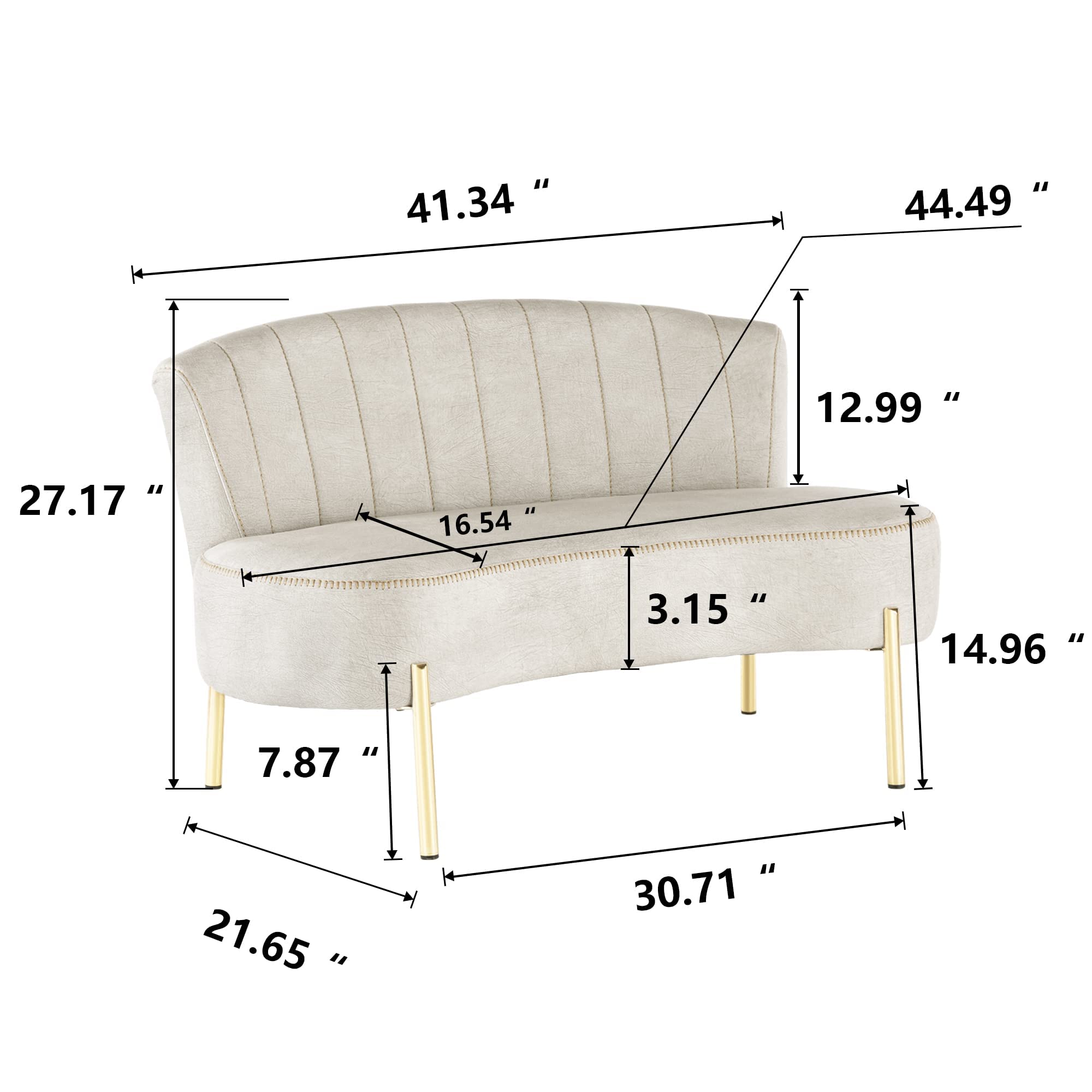 annjoe Loveseat Settee Upholstered Sofa Couch Banquette Bench Ottoman with Backrest and Golden Metal Legs for Dining Room Living Room Bedroom Funiture