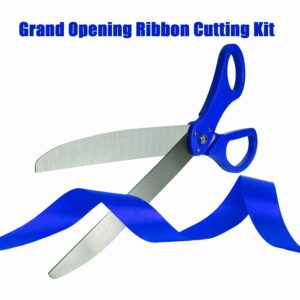 Grand Opening Blue Ribbon Cutting Ceremony Kit - 25" Giant Scissors with Blue Satin Ribbon, Banner, Balloons,Bows and More Supplies Grand Opening Decorations for Business