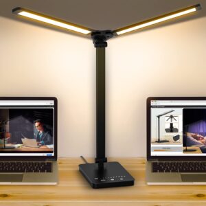 adjustable foldable desk lamp for home office - double swing arm bright led desk light, eye-caring architect task lamp, touch control desktop lamp dimmable table desk light for work/study/craft