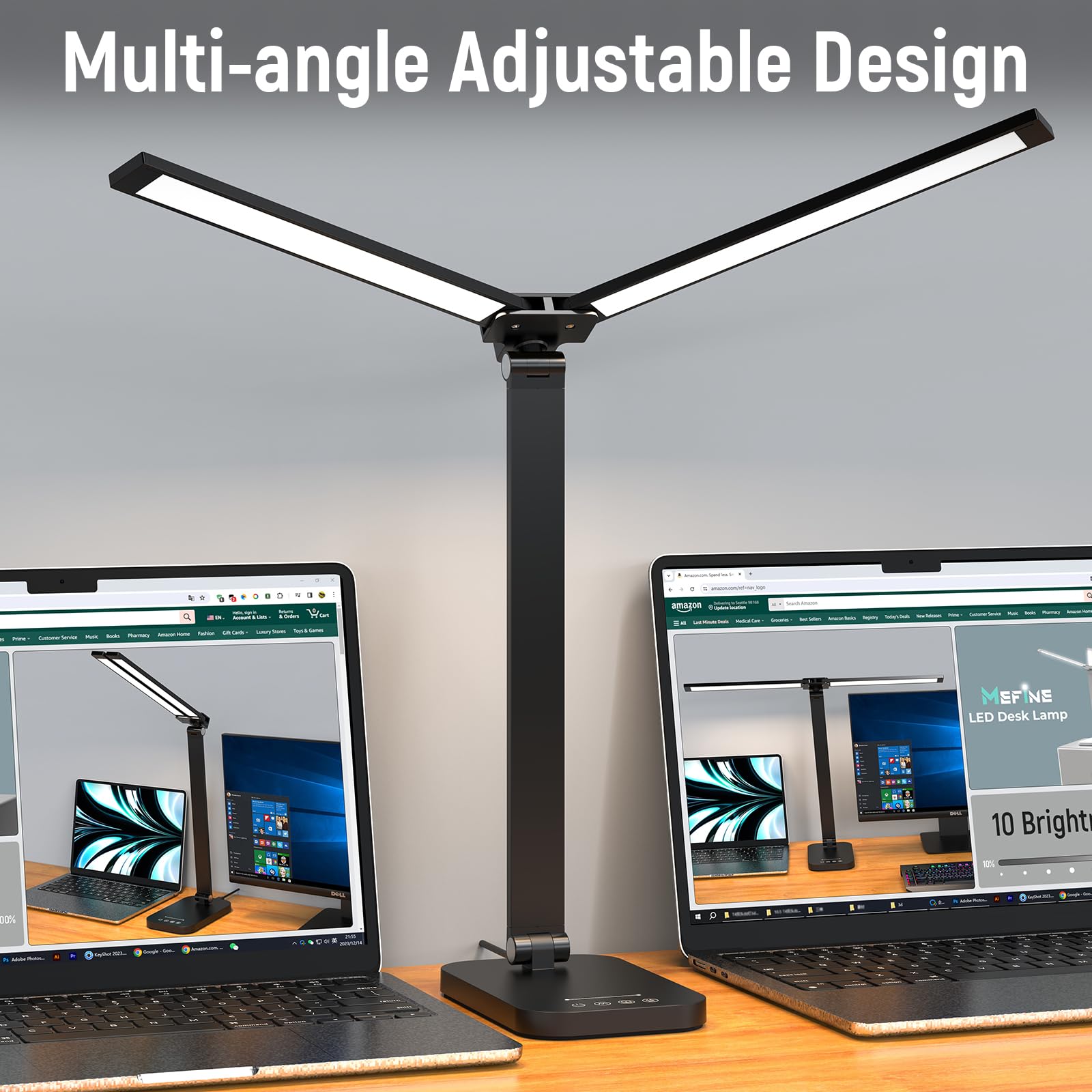 Adjustable Foldable Desk Lamp for Home Office - Double Swing Arm Bright LED Desk Light, Eye-Caring Architect Task Lamp, Touch Control Desktop Lamp Dimmable Table Desk Light for Work/Study/Craft