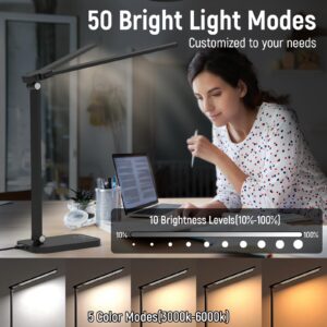 Adjustable Foldable Desk Lamp for Home Office - Double Swing Arm Bright LED Desk Light, Eye-Caring Architect Task Lamp, Touch Control Desktop Lamp Dimmable Table Desk Light for Work/Study/Craft