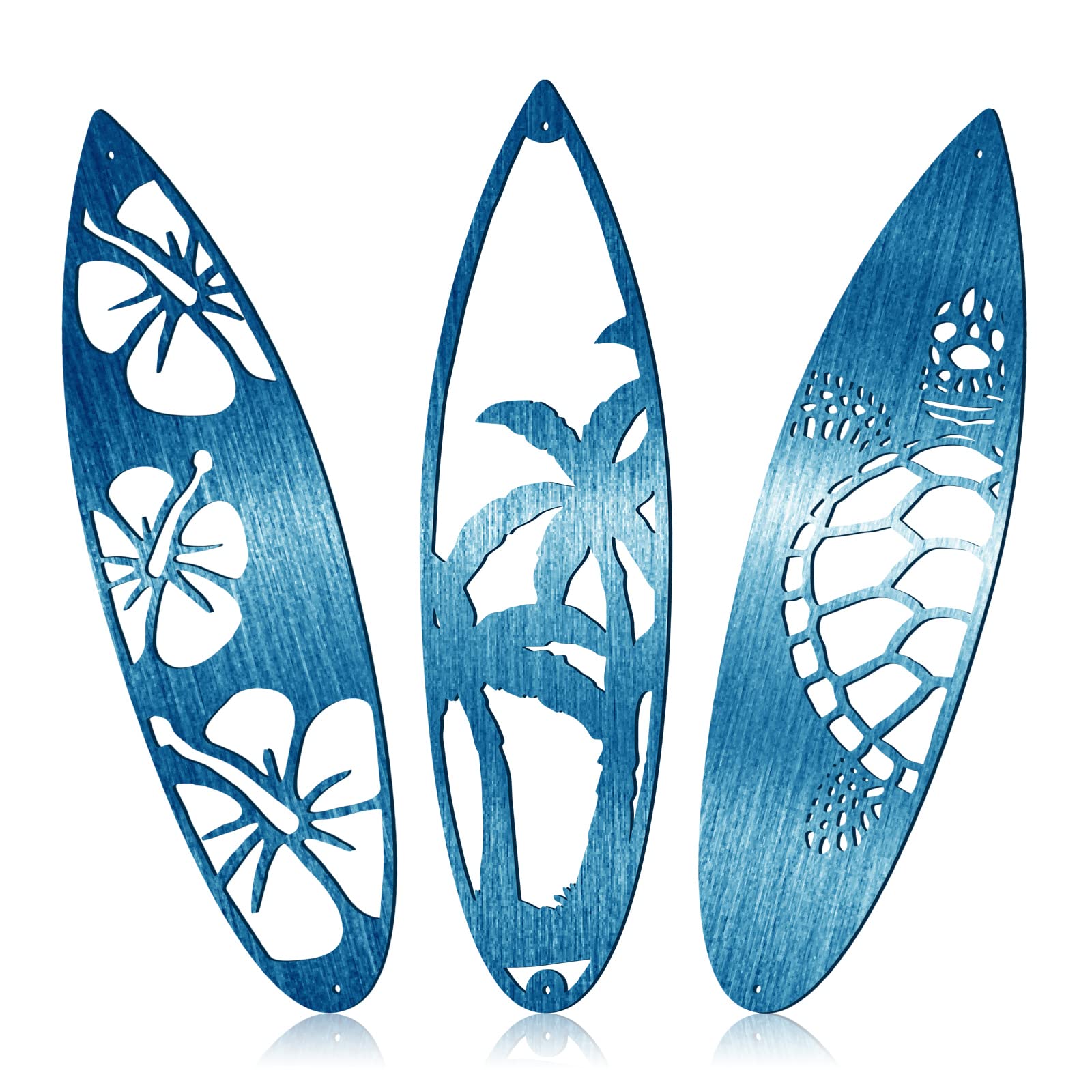 3 Pieces Metal Surf Board Wall Decor Summer Metal Surfboard Beach Signs Tiki Bar Metal Novelty Surfboard Sign Tropical Surf Board Palm Tree Wall Art for Wall and Door Outside (Blue)