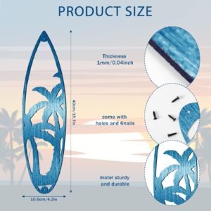 3 Pieces Metal Surf Board Wall Decor Summer Metal Surfboard Beach Signs Tiki Bar Metal Novelty Surfboard Sign Tropical Surf Board Palm Tree Wall Art for Wall and Door Outside (Blue)